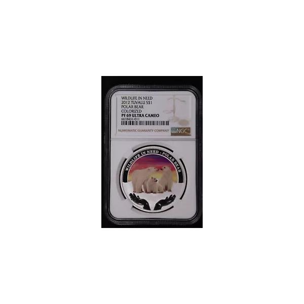 2012 ツバル 野生動物を必要としているシロクマ 1 オンス 0.999 シルバー コイン - NGC PF 69 UC