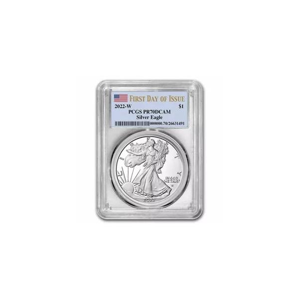 2022-W プルーフ アメリカン シルバー イーグル コイン PCGS PR70 DCAM タイプ 2 発行初日