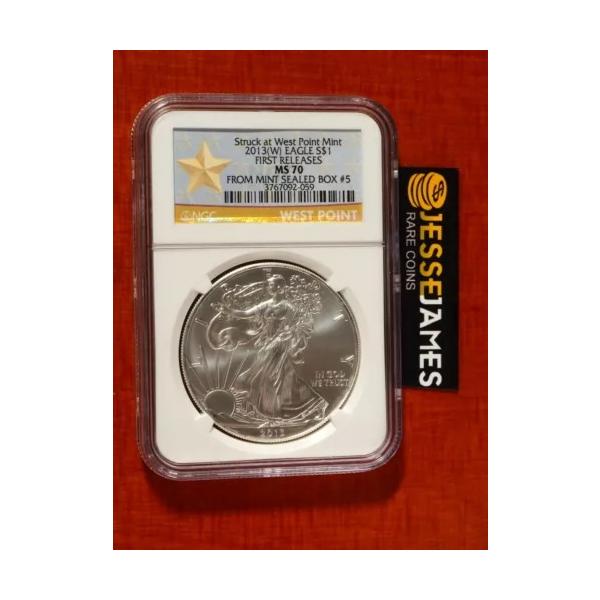 2013 (W) シルバー イーグル NGC MS70 FR がウェスト ポイントでミント シール ボックス #5 から発見されました。