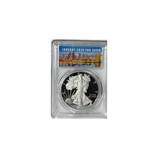 2018-W $1 プルーフ シルバー イーグル PR70 FS PCGS ファースト ストライク ファン ショー タンパ 2018