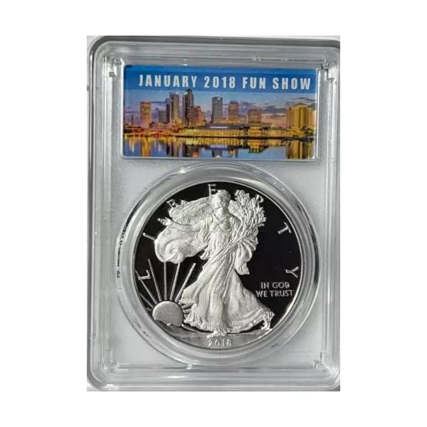 2018-W $1 プルーフ シルバー イーグル PR70 FS PCGS ファースト ストライク ファン ショー タンパ 2018
