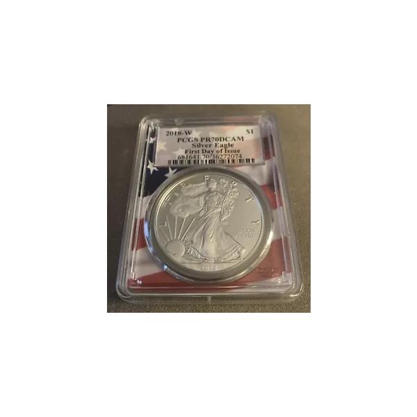 2018-W シルバー イーグル プルーフ コイン PCGS PR70 DCAM 発行初日