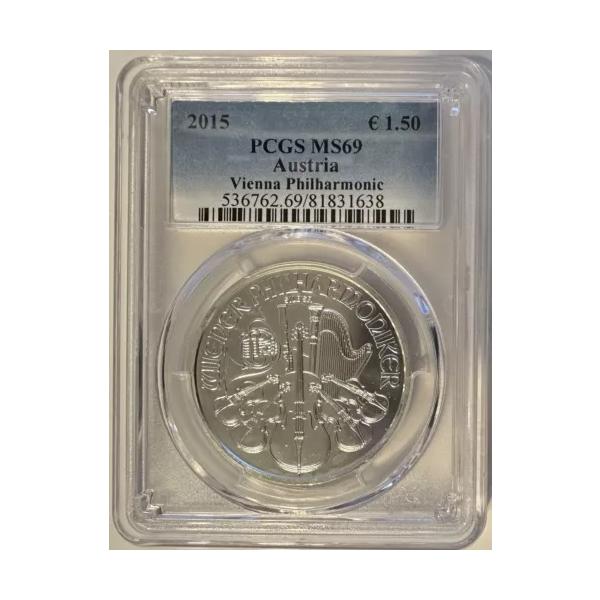 2015 シルバー オーストリア ウィーン フィルハーモニー音楽 1.5 ユーロ PCGS MS69