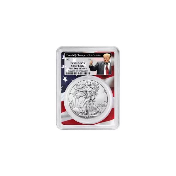 2022 $1 アメリカン シルバー イーグル PCGS MS70 FDOI トランプ第 45 代大統領ラベル フラグ ...