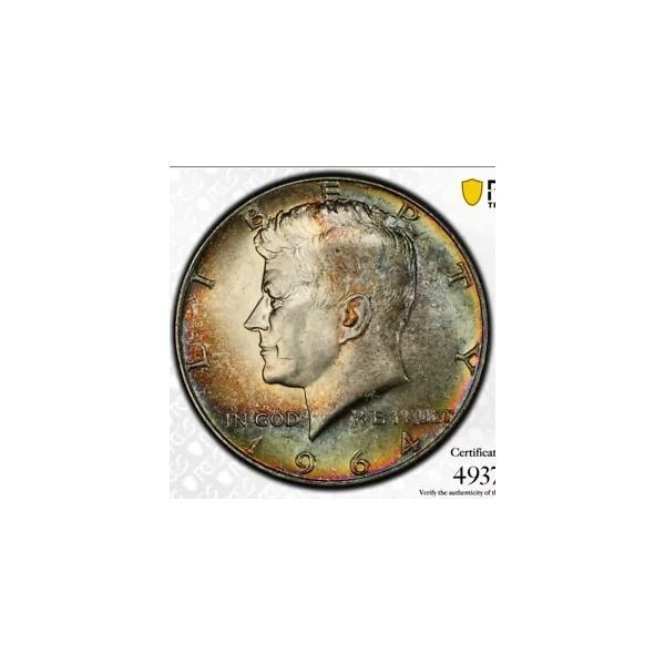 1964 ケネディ シルバー ハーフダラー ? PCGS MS63 レインボートーン ??