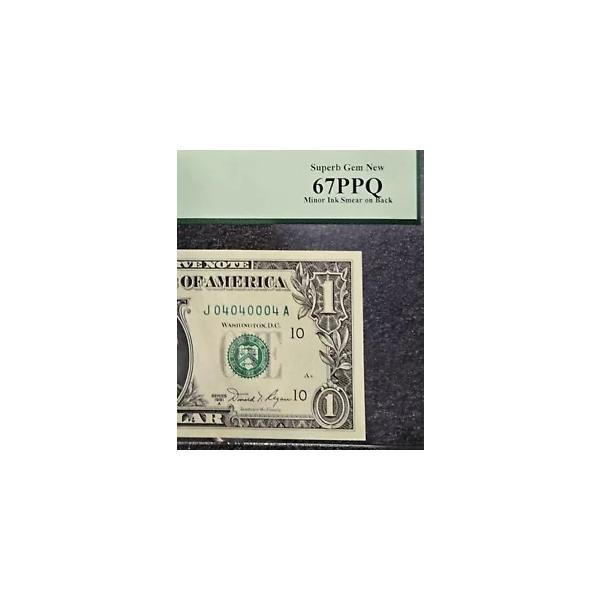 $1 1981 FRN エラー インク True Binary ファンシー シリアル番号 0s 4s PCGS 67 PPQ # P2