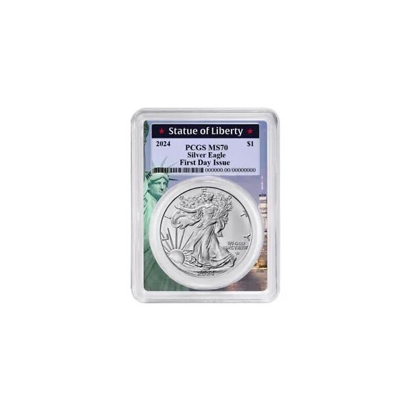 2024 $1 アメリカン シルバー イーグル PCGS MS70 FDOI 自由の女神フレーム