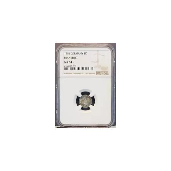 1851 ドイツ シルバー 1 クロイツァー 1K フランクフルト NGC MS 64+ グレート BU コイン