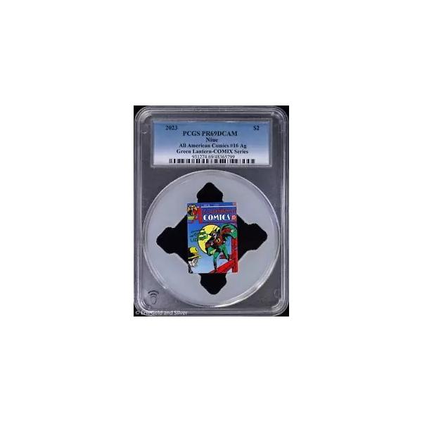 2023 $2 ニウエ 1 オンス シルバー プルーフ COMIX シリーズ #16 グリーン ランタン PCGS PR 69 DCAM
