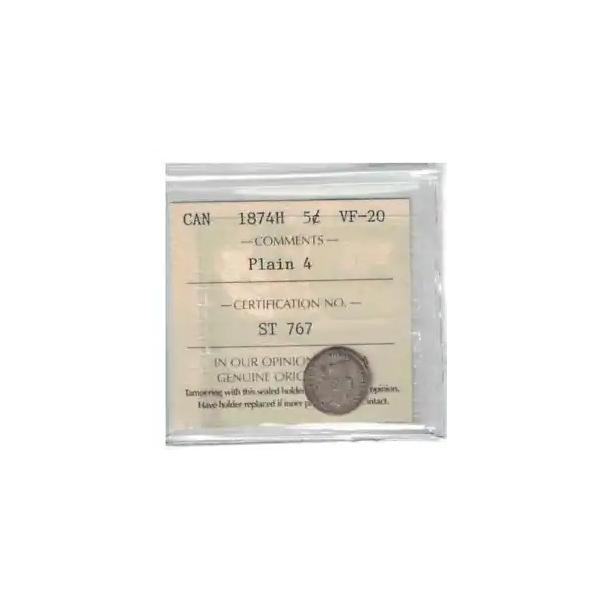 1874H カナダ 5 セント銀貨 ICCS VF-20 プレーン 4