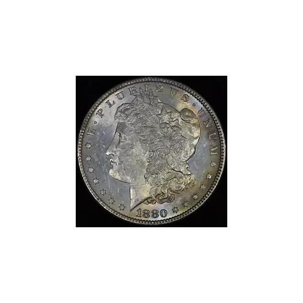 1880-P $1 モーガン シルバー ドル ? レインボートーン ? CH-BU UNC MS コイン B ?信頼できる?