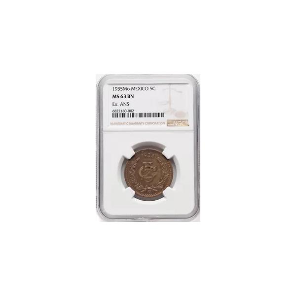 メキシコ エスタドス ウニドス 1935 5 センタボス コイン NGC 認定、未流通-MS63-BN