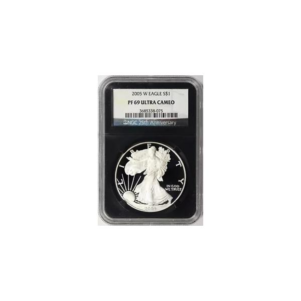 2005-W プルーフ $1 アメリカン シルバー イーグル NGC レトロ PF69UCAM NGC 25 周年記念