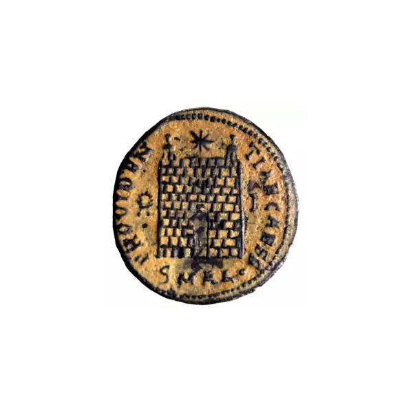 非常に珍しいコンスタンティウス 2 世、カエサル、BI Nummus として。アレクサンドリア キャンプゲート リース コイン