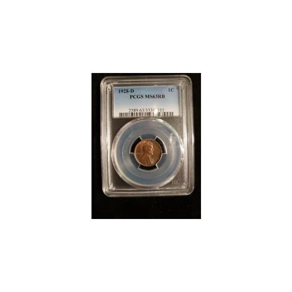 1928-D PCGS MS-63 RB。コイン上のスラブ表に小さな傷。(HVS-134)