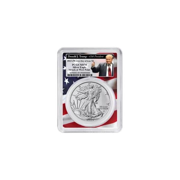 2023 (W) $1 アメリカン シルバー イーグル PCGS MS70 FDOI トランプ第 45 代大統領ラベル F...