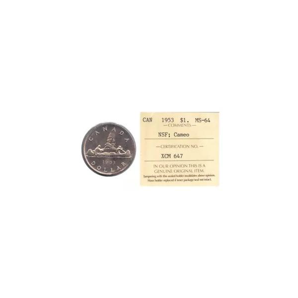 1953 ドル 1 ドル カナダ王立造幣局銀貨 CAMEO ICCS グレード MS-64