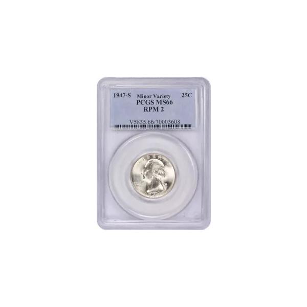 1947-S/S ワシントン クォーター RPM 2 MS66 PCGS