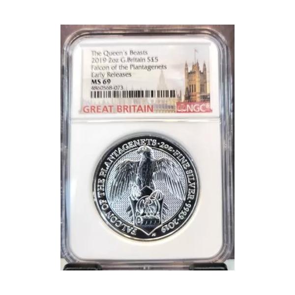 2019 イギリス シルバー 5 ポンド プランタジネット ファルコン NGC MS 69 早期リリース