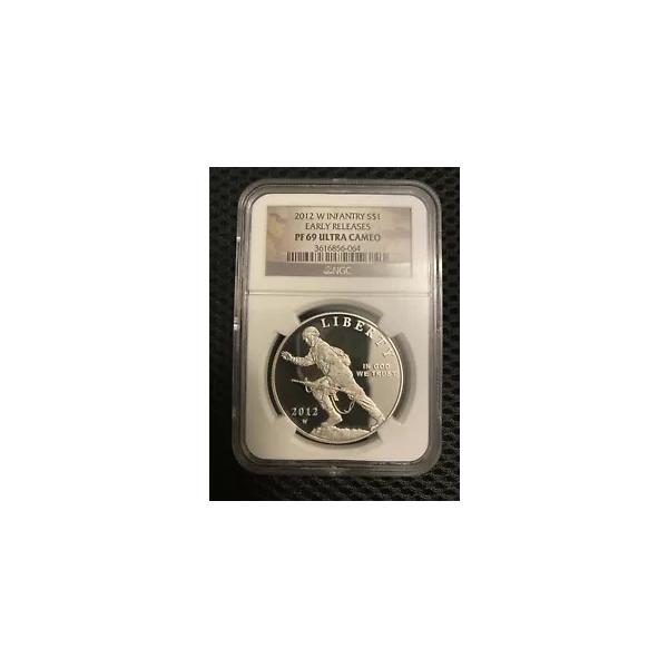 2012 W 歩兵 シルバー $1 早期リリース PF69 ウルトラ カメオ NGC 迷彩ラベル