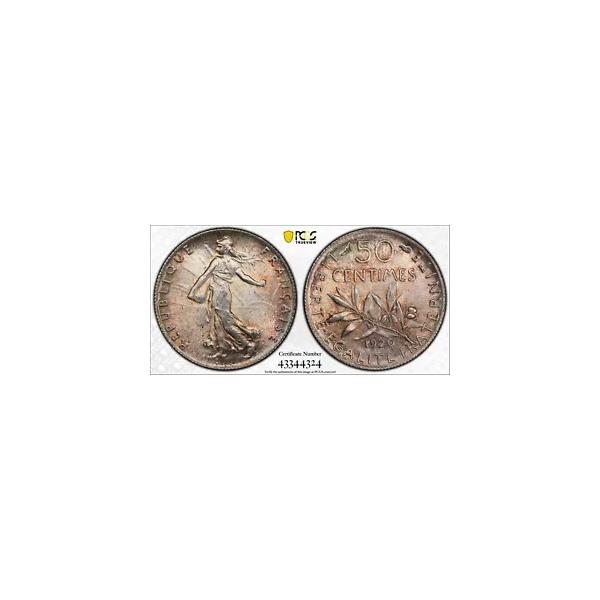 フランス、シルバー 50 サンチーム 1920 - PCGS MS 64 (ST11)、レア