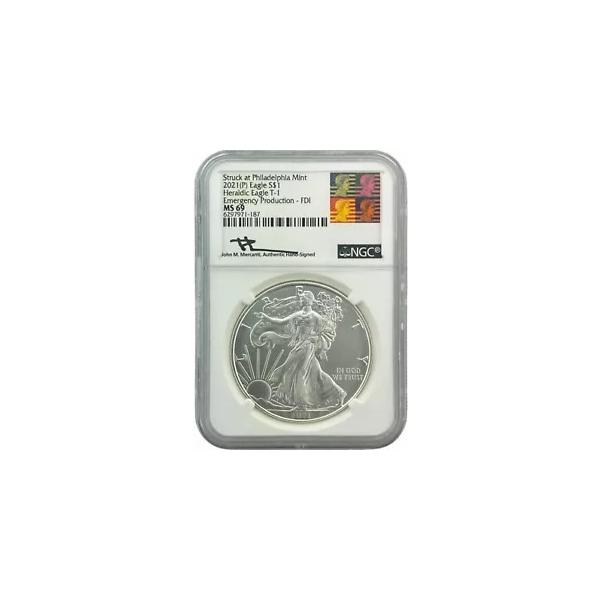 2021 (P) $1 シルバー イーグル タイプ 1 - 緊急生産 NGC MS69 FDOI Mercanti