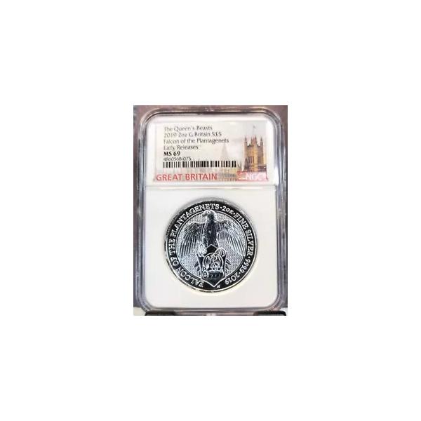 2019 イギリス シルバー 5 ポンド プランタジネット ファルコン NGC MS 69 早期リリース
