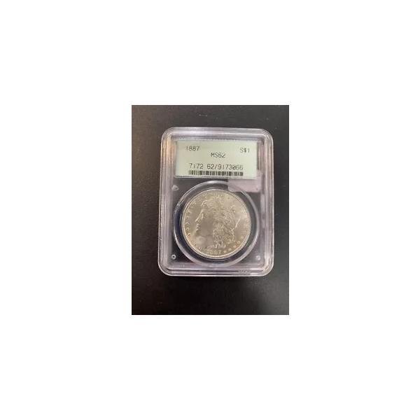 1887 P モルガン ドル PCGS MS-62 - 未流通 - OGH - 認定スラブ - $1
