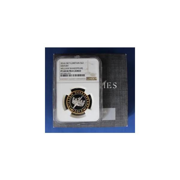 2016 シルバー プルーフ £2 コイン「シェイクスピア - 歴史」NGC グレード PF68 ケース付き