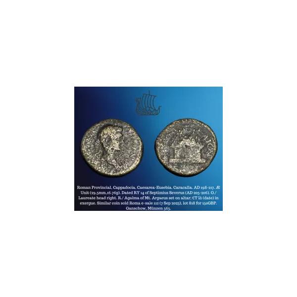 AD 205-206 (RY 14) Roman Prov Caracalla Caesarea Eusebia Cappadocia AE ユニットコイン