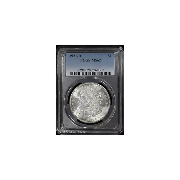 1921-D $1 モルガン シルバー ダラー PCGS MS 62 |未流通の UNC