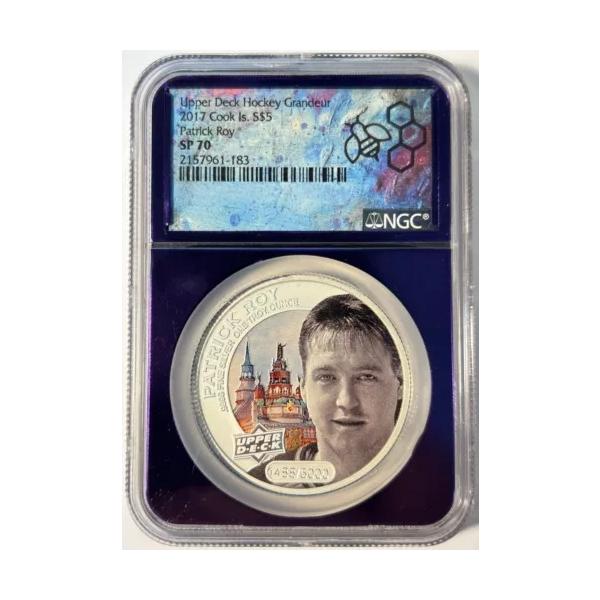 2017 クック諸島 S$5 パトリック ロイ 1 オンス シルバー ホッケー アッパー NGC SP 70 ミンテージ 5K