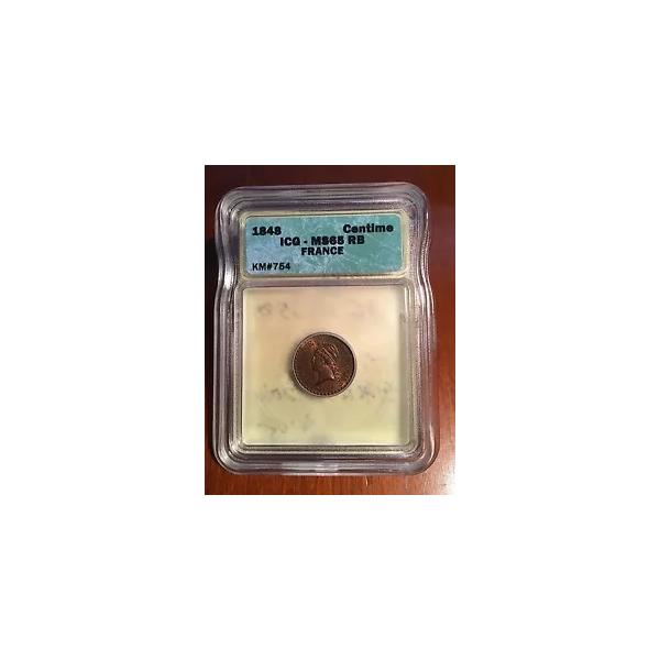 フランス 1848 1 センチメートル コイン ジェム 未流通、ICG 認定 MS-65-RB