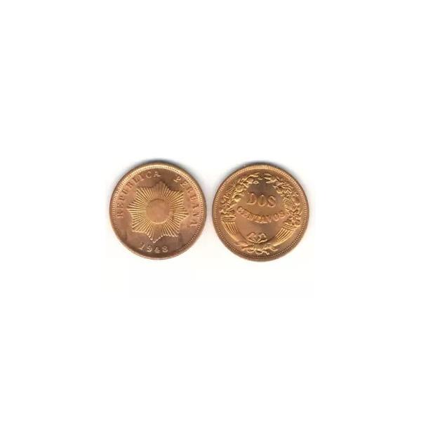 ペルー KM212.2 (U) 2-Centavo コイン 6 枚セット。 ???? 送料無料！