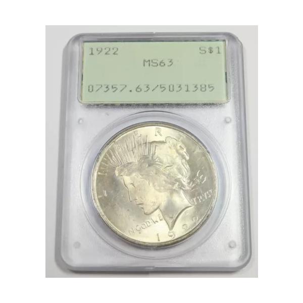 1922 P PCGS OGH MS63 - シルバーピースダラー - 1 米国ドルコイン #50704A