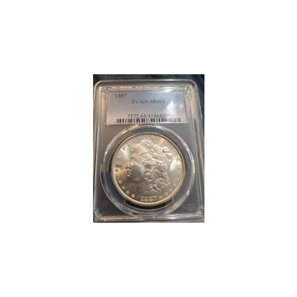 1887 モーガン シルバー ダラー PCGS MS64 素敵な白いコイン、調色ホルダーに亀裂あり