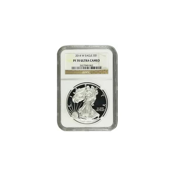 2014-W $1 シルバー イーグル NGC PF70 (卓越したコントラスト ウルトラ カメオ) ブラウン ラベル