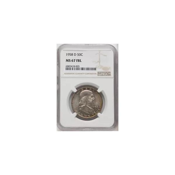 1958 D US フランクリン シルバー ハーフダラー 50C - NGC MS 67 FBL
