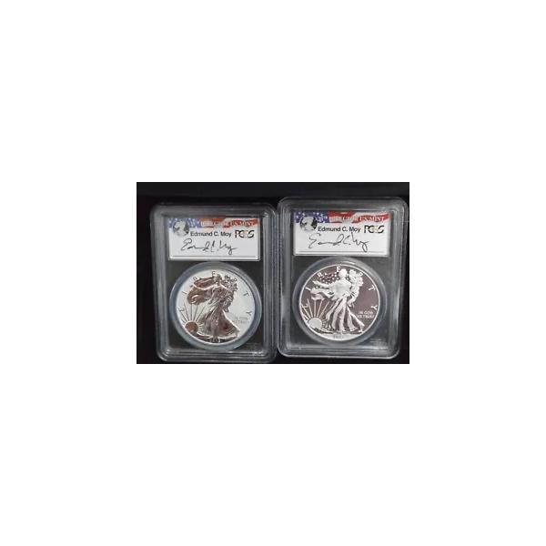 2013-W シルバー イーグル 2 コイン ボックス セット PCGS PR70/MS70 リバース/エンハンスド エドモンド モイ
