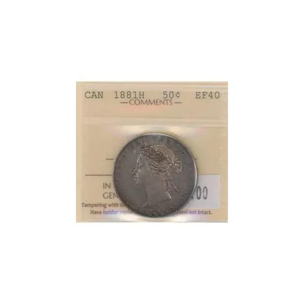 カナダ 1881-H 50 セント ハーフダラー銀貨 - ICCS EF-40
