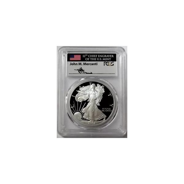 2002 W アメリカン シルバー イーグル マーカンティ サイン入り PCGS PR 70 DCAM プルーフ 1 オンス コイン