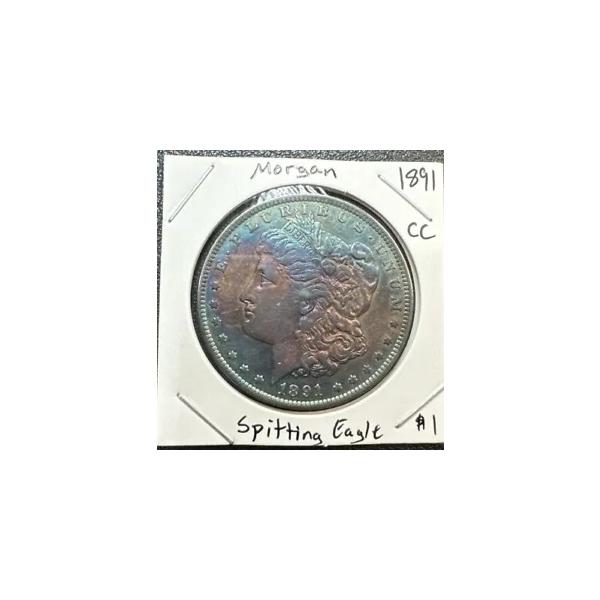 1891-CC モルガン ダラー スピッティング イーグル 美しいレインボー調の米国コイン