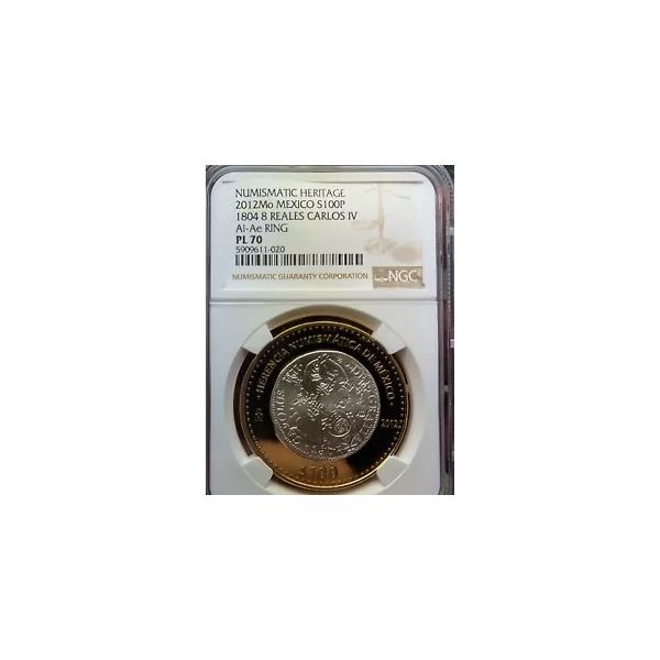メキシコ 100 ペソ Numismatic Heritage 1804 8 Reales バイメタルコイン 2012 NGC PL 70