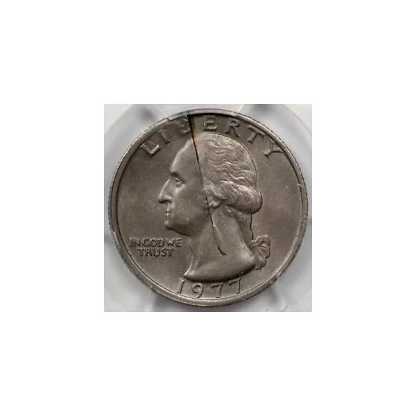 1977 PCGS MS63 にひび割れた欠陥のあるプランシェ クォーター ミント エラーが発生しました