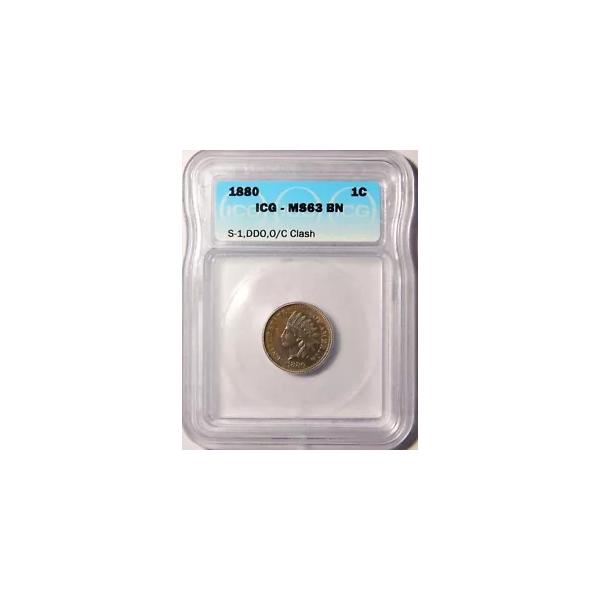1880 インディアン ヘッド セント S-1 DDO O/C Rev クラッシュ ICG MS-63 BN