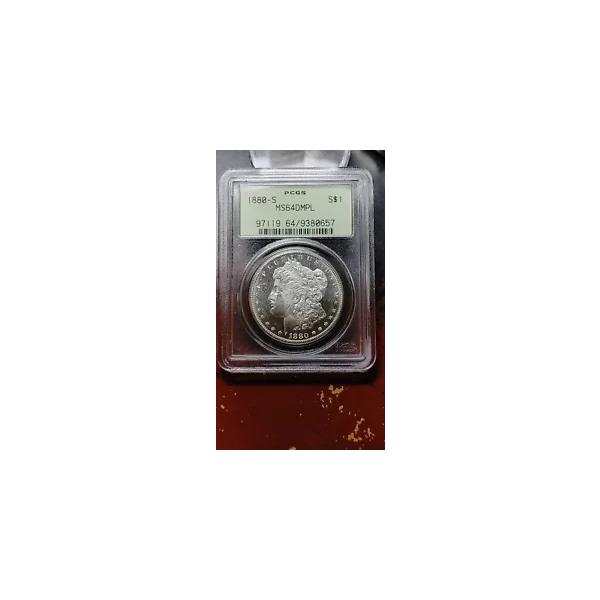1880 S モーガン シルバー ダラー $1 OGH オールド グリーン ホルダー PCGS MS64 DMPL ビューティー 4698