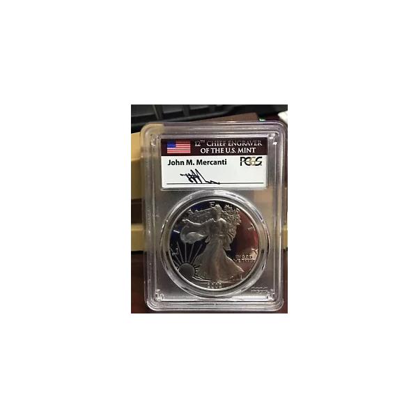 2002-W シルバー イーグル PCGS PR70DCAM。メルカンティのサイン入りラベル。 ***値下げ価格***
