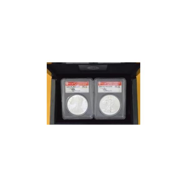 2012-S シルバー イーグル 2 コイン セット PCGS PR70/Rev PR70 FS ジョン メルカンティ 箱+CoA付き
