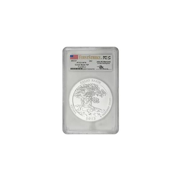 2013-P グレートベースン 5オンス シルバー 25c PCGS SP70 (ファーストストライク、メルカンティ署名)