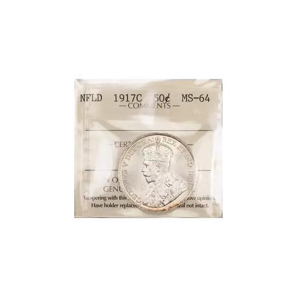 ニューファンドランド 1917-c 50 セント銀貨 - ICCS MS-64